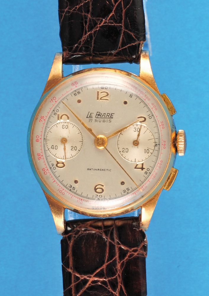 Le Phare, Goldarmbanduhr mit Chronograph und 30-Minuten-Zähler ...
